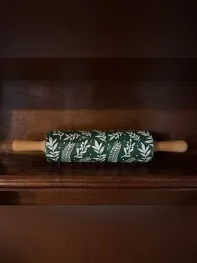 Kitchen | Green Decorative Rolling Pin With White Leaf Pattern | Poshmark